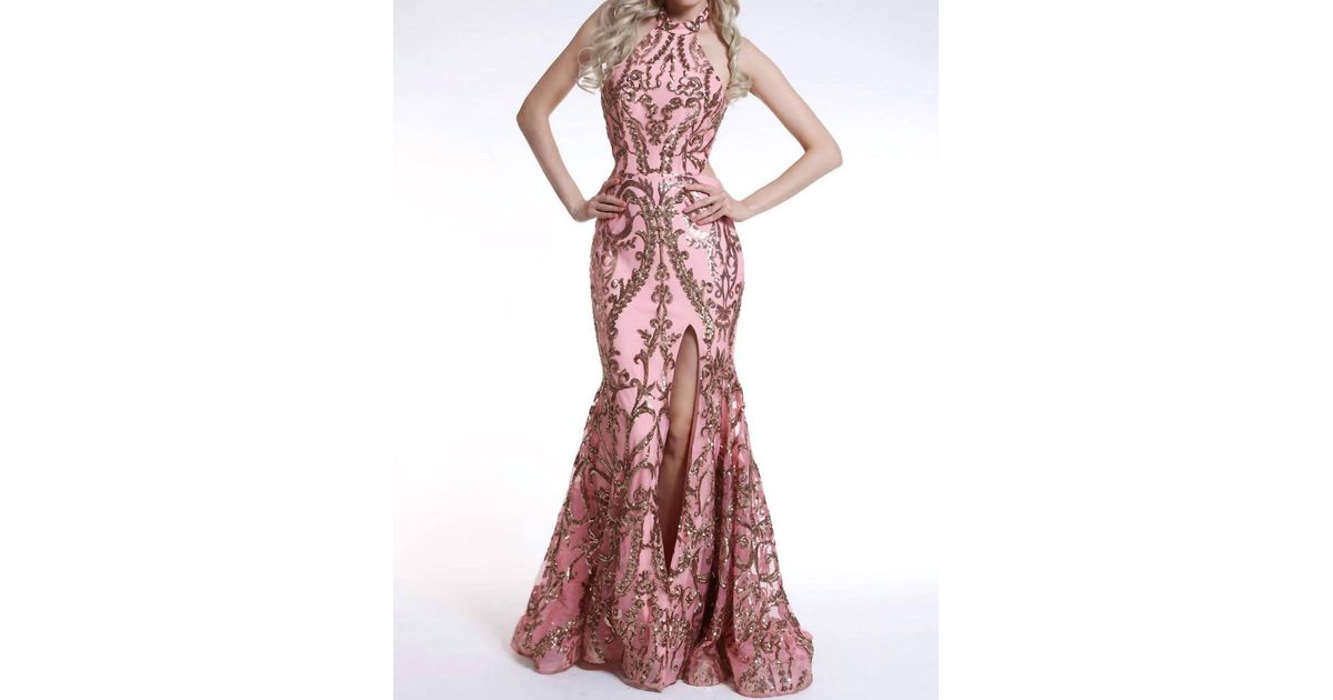 Ava Presley Halter Mermaid Gown in Red | Lyst