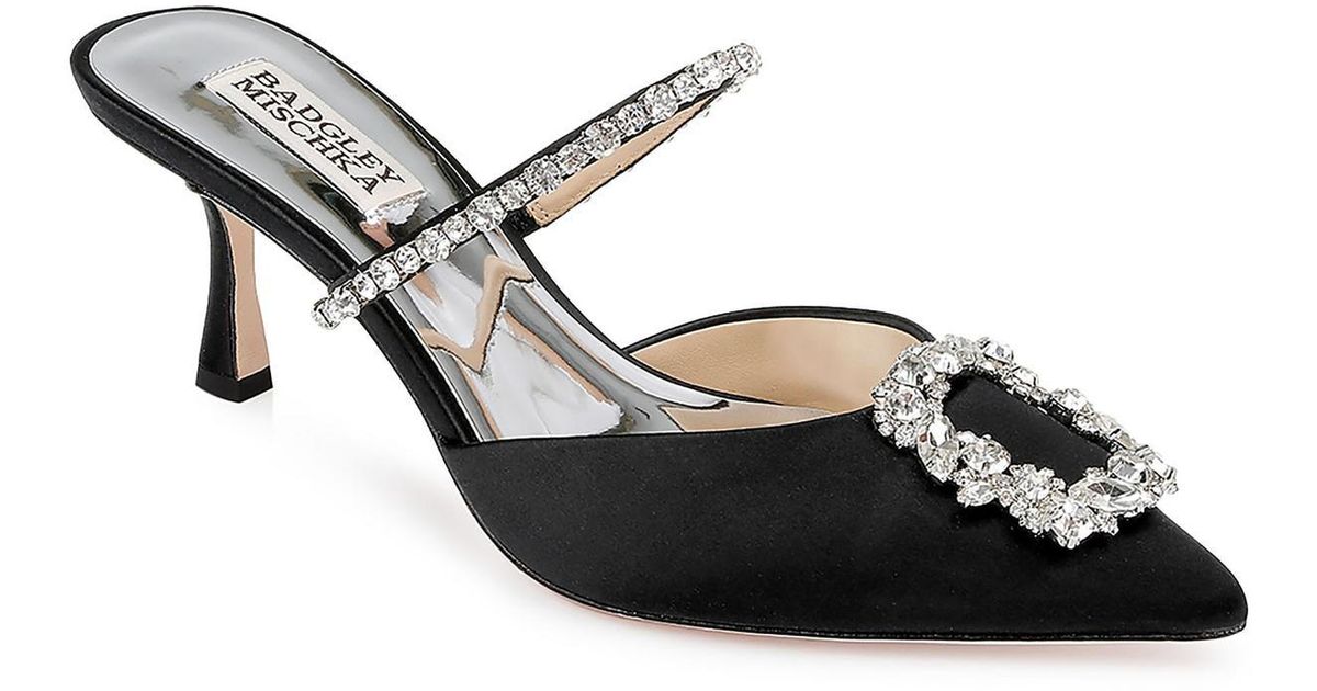 Badgley Mischka Flutter Satin Embellished Pumps in Black | Lyst
