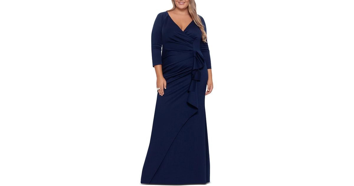 Xscape Plus Ponte V Neck Evening Dress in Blue | Lyst