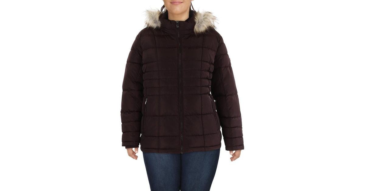 Calvin Klein Plus Faux Fur Lined Cold Weather Puffer Jacket in Black | Lyst