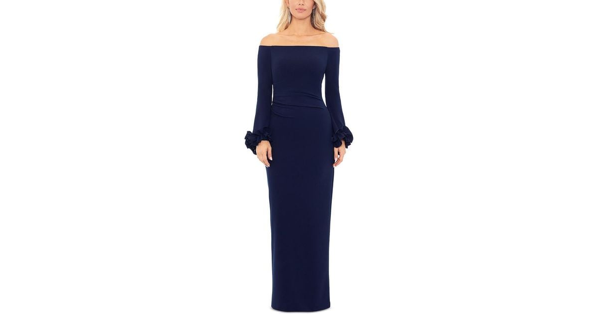 Xscape Off-The-Shoulder Ruffled Evening Dress in Blue | Lyst
