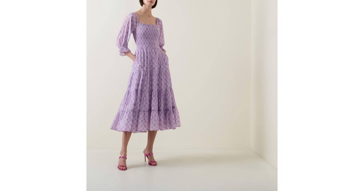 LoveShackFancy Rigby Printed Flared Dress in Purple | Lyst