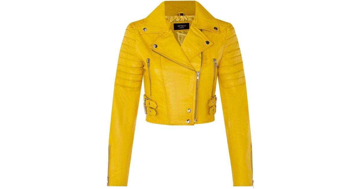 Infinity Leather Brando Cropped Leather Jacket-Longtown in Yellow | Lyst