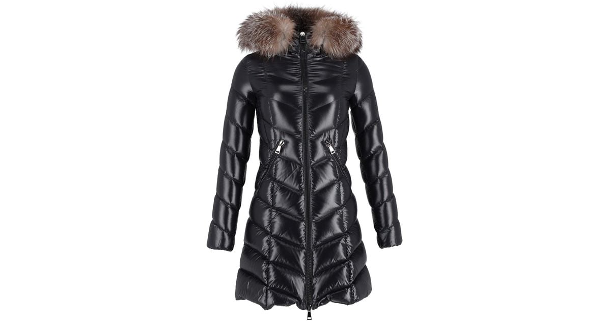 Moncler Fulmarus Fox Fur-Trimmed Long Down Jacket in Black | Lyst