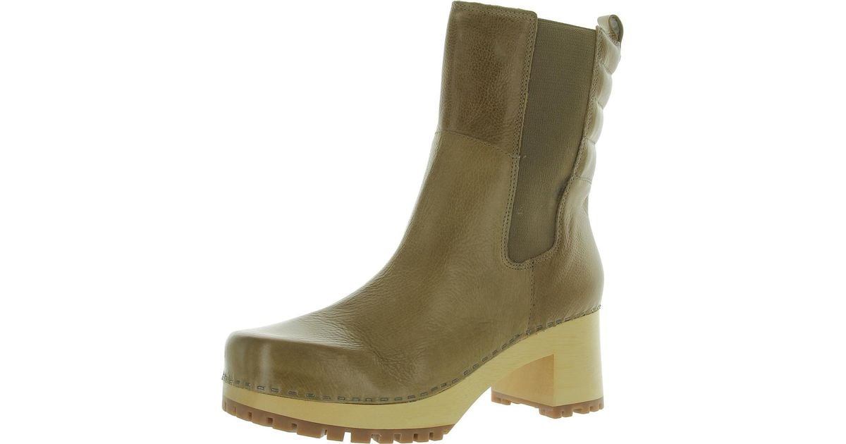 Mia Clogs Justina Leather Lugged Sole Mid-Calf Boots in Green | Lyst