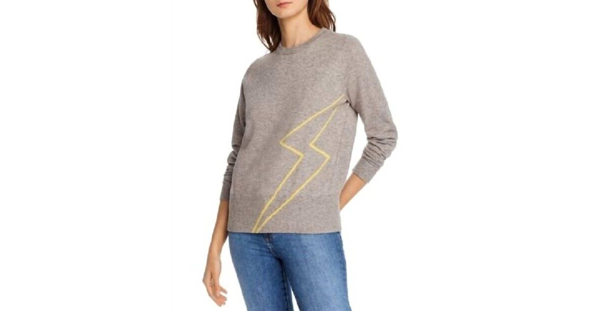 Aqua X Madeleine Thompson Lightning Bolt Heather Crewneck Sweater in ...