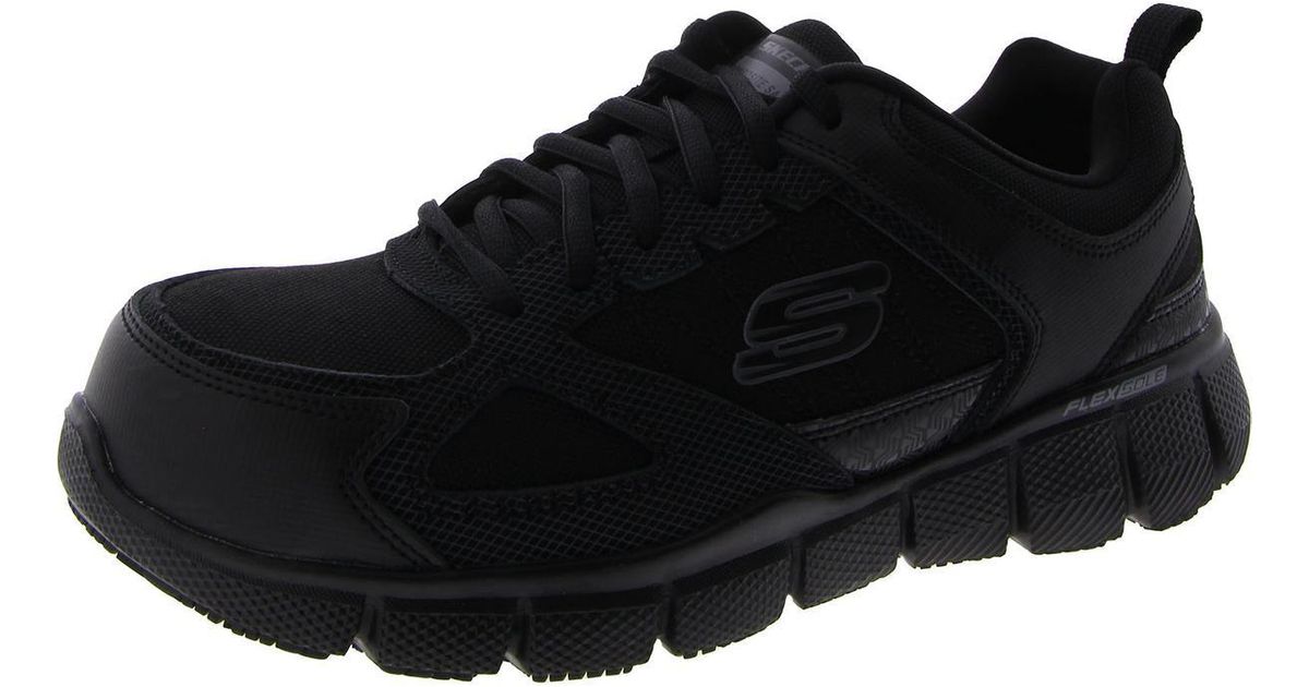 Skechers Telfin Leather Slip Resistant Work And Safety Shoes in Black ...
