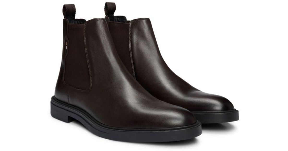 BOSS Leather Chelsea Boots With Signature-Stripe Detail in Black for ...