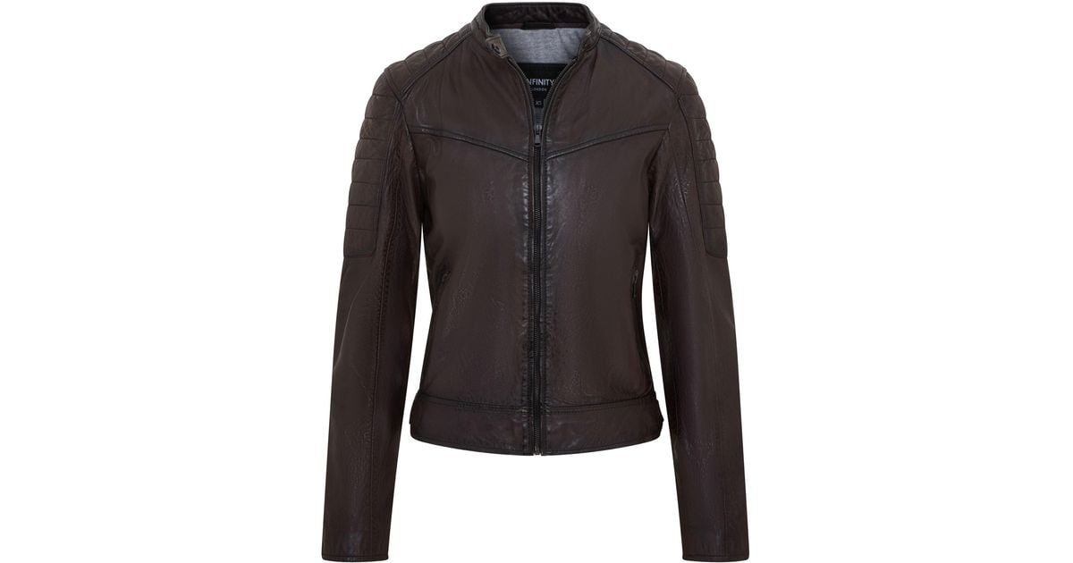 Infinity Leather Retro Quilted Leather Biker Jacket in Black | Lyst