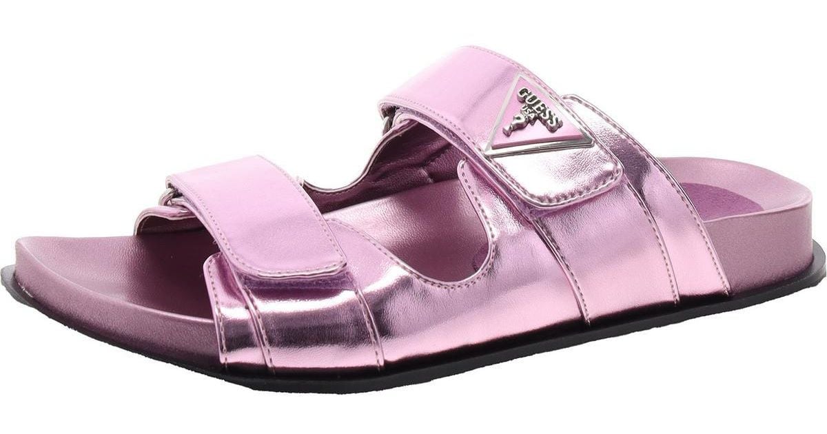 Guess Fabula Faux Leather Flat Slide Sandals in Purple | Lyst