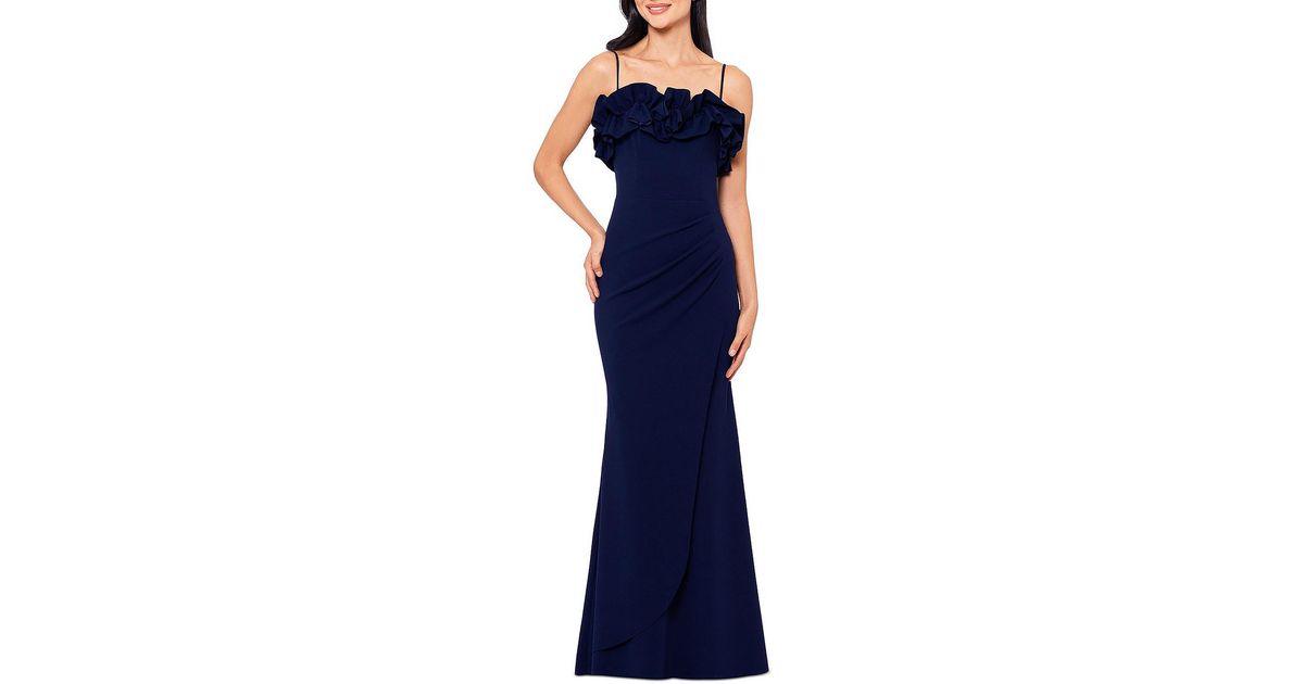 Xscape Ruffled Sleeveless Evening Dress in Blue | Lyst