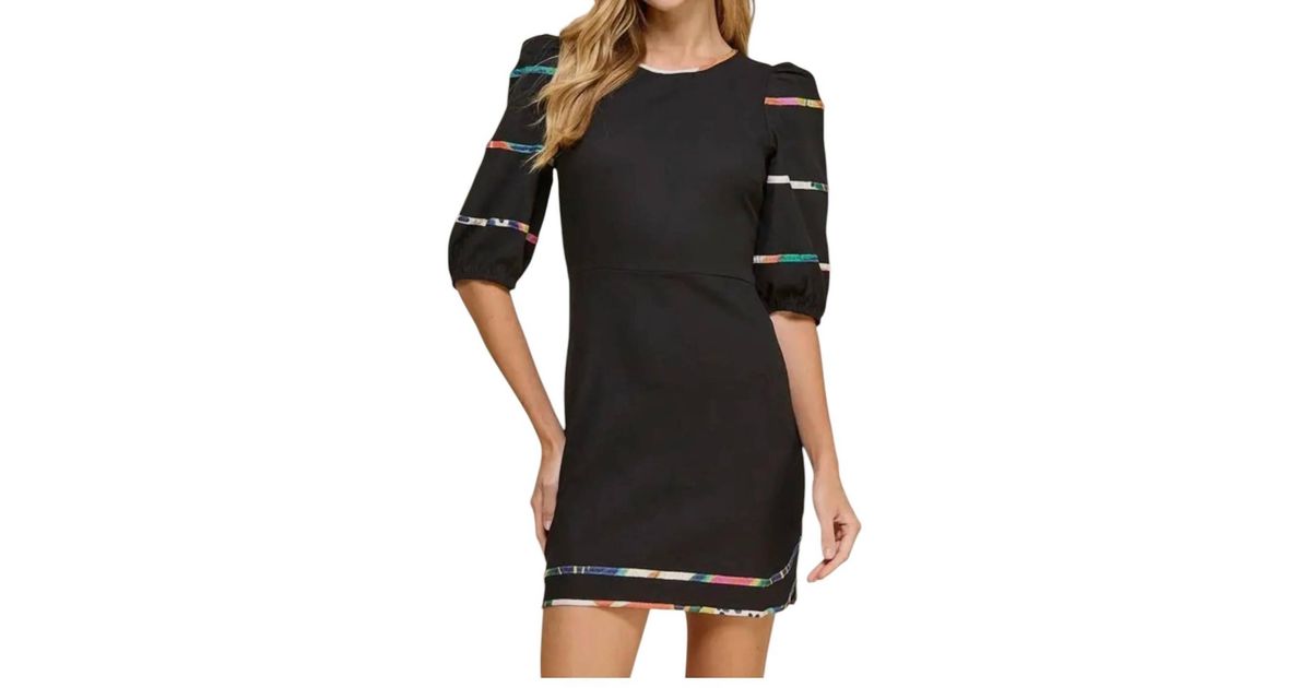 TCEC Round Neckline Contrast Binding Detail Dress in Black | Lyst