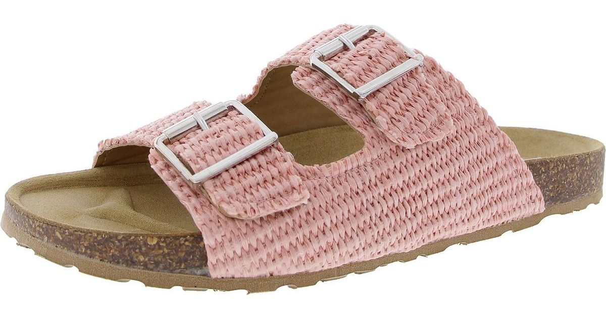 Steve Madden Santiago Woven Straw Slide Sandals in Pink | Lyst