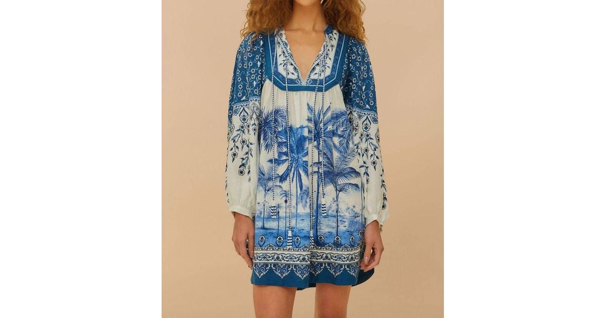 FARM Rio Palm Tree Beach Mini Dress in Blue | Lyst