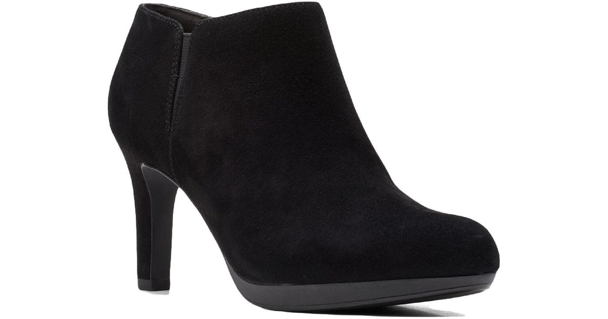 Clarks Faux Suede Covered Heel Booties in Black | Lyst