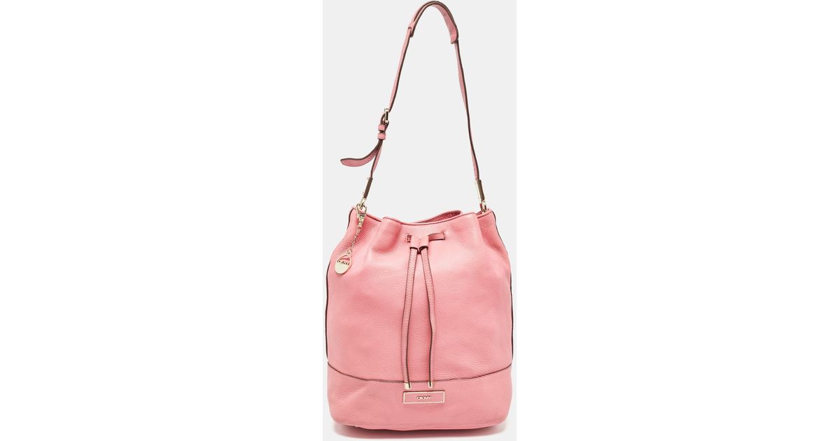 DKNY Leather Drawstring Bucket Bag in Pink | Lyst