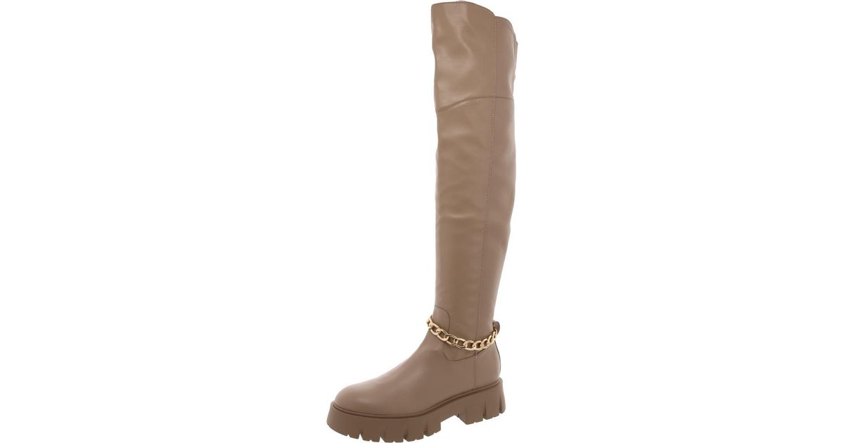 GBG Los Angeles Coen Chain Leather Knee-High Boots in Brown | Lyst