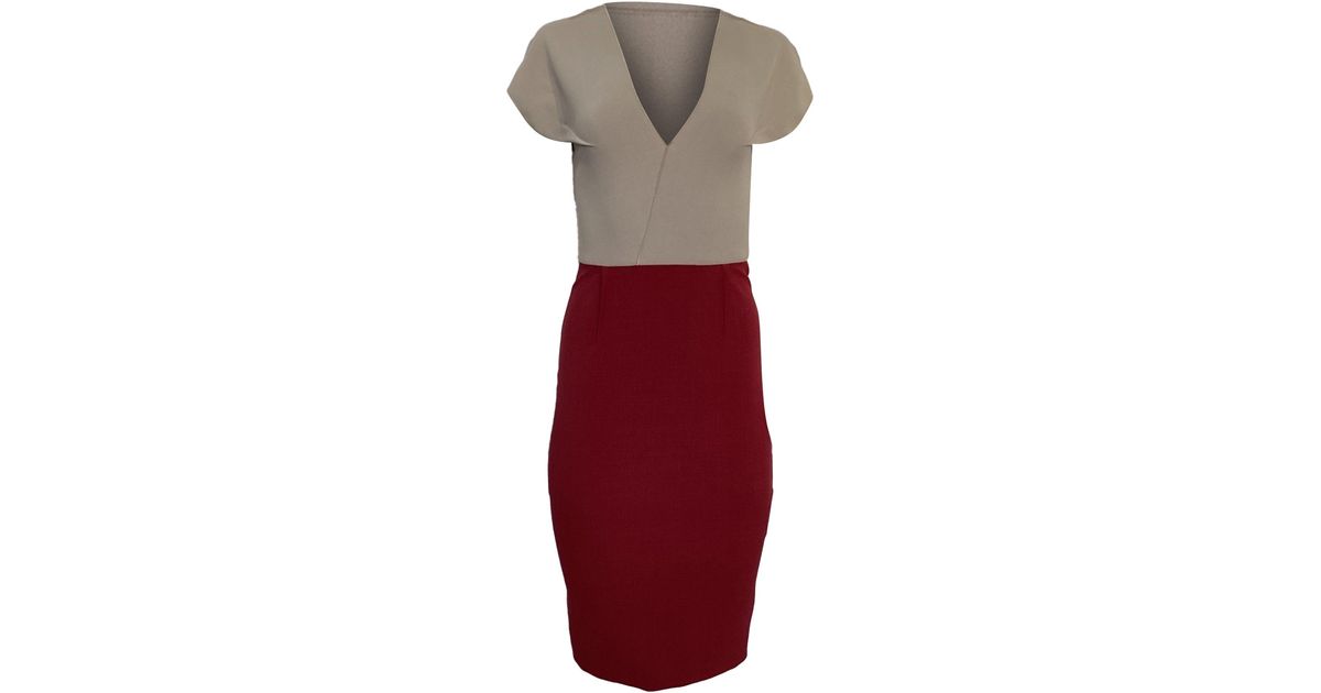 Roland Mouret Colorblock V-Neck Dress in Red | Lyst