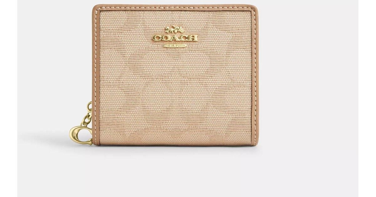 COACH Snap Wallet With Signature Canvas in Natural | Lyst