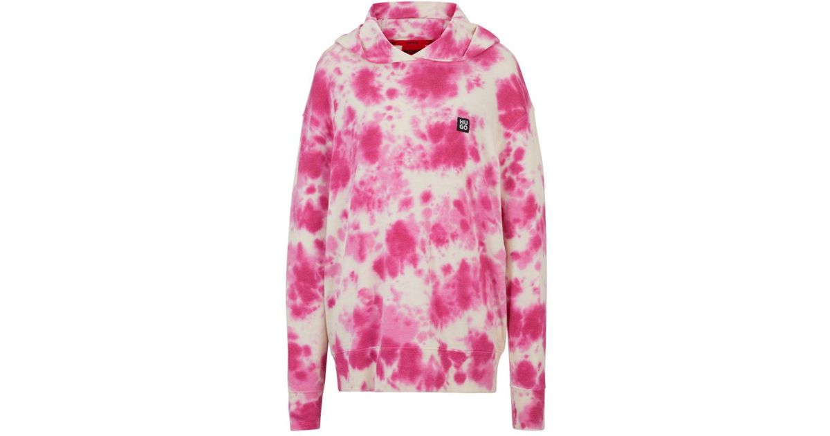 HUGO Stacked-logo Relaxed-fit Hoodie With Seasonal Print in Pink | Lyst