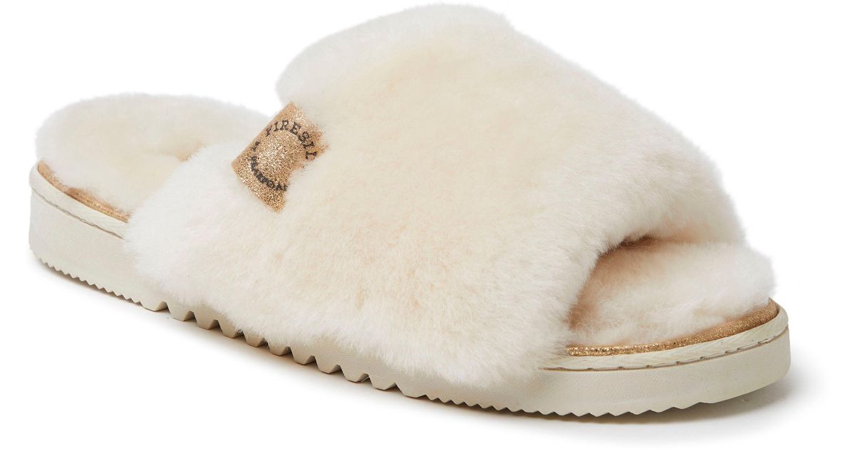 Dearfoams Fireside By Cairns Genuine Shearling Fuzzy Slide Slipper in ...