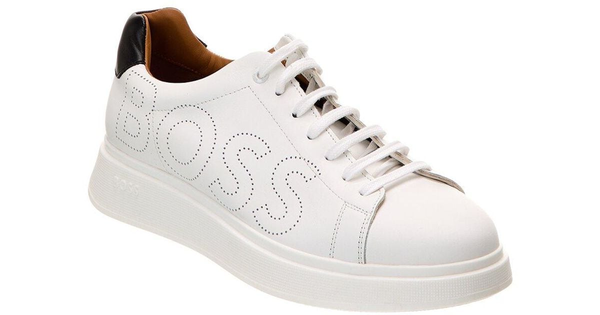 BOSS Bulton Leather Sneaker in White for Men | Lyst