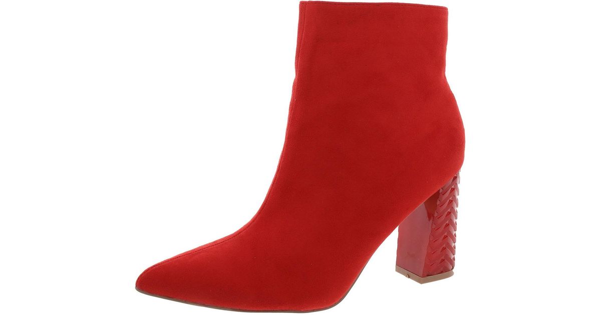 New York & Company Block Heel Pointed Toe Ankle Boots in Red | Lyst