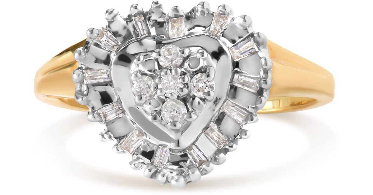 Haus of Brilliance 10K 1/4 Cttw Round And Baguette Cut Diamond Heart ...