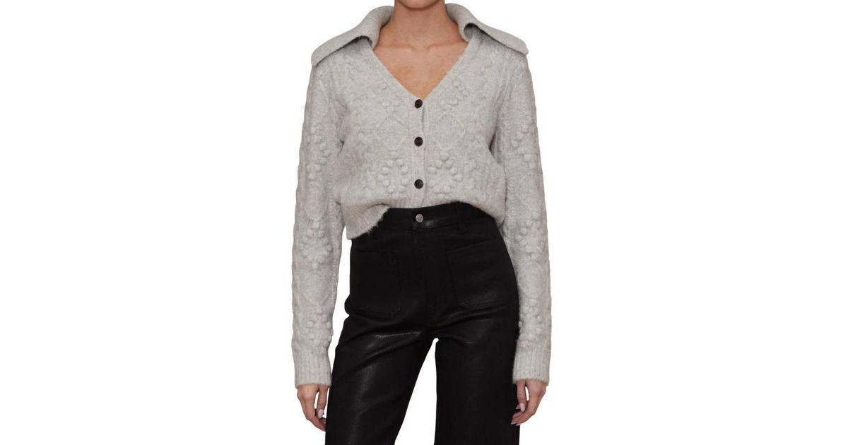 Le Jean Cable Knit Cardigan in Gray | Lyst