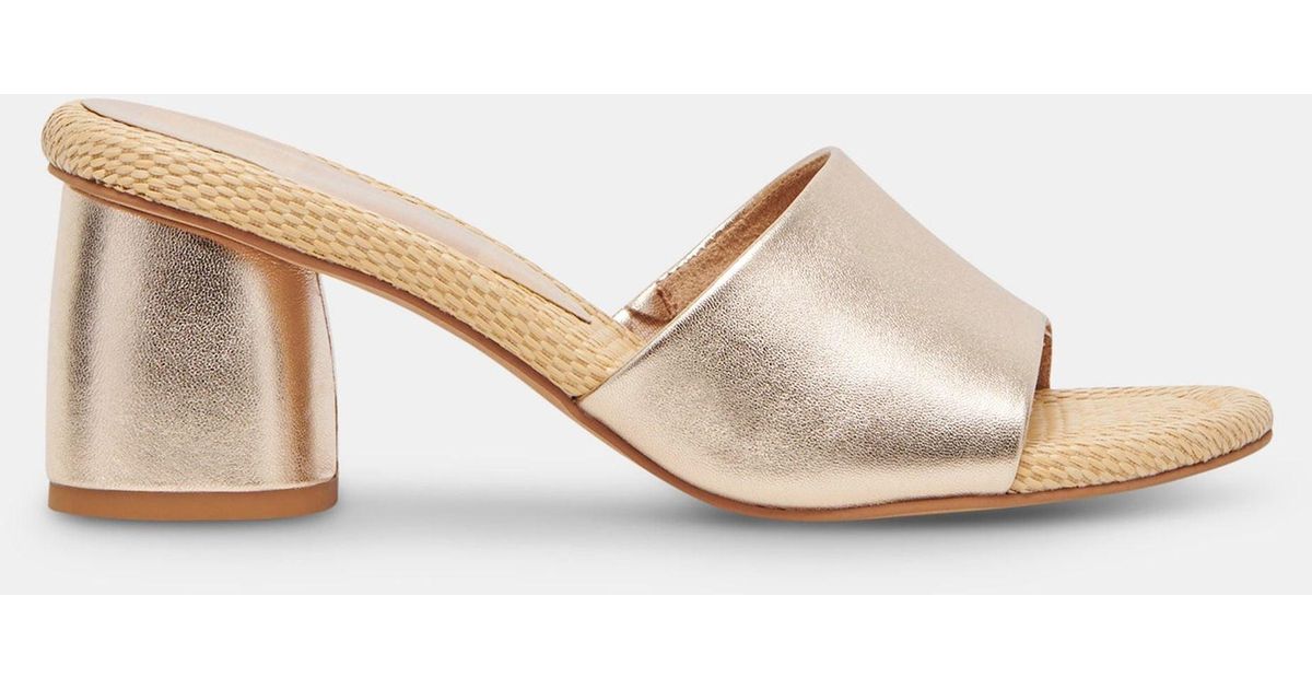 Dolce Vita Minny Raffia Heels Rose Gold Leather in Natural | Lyst