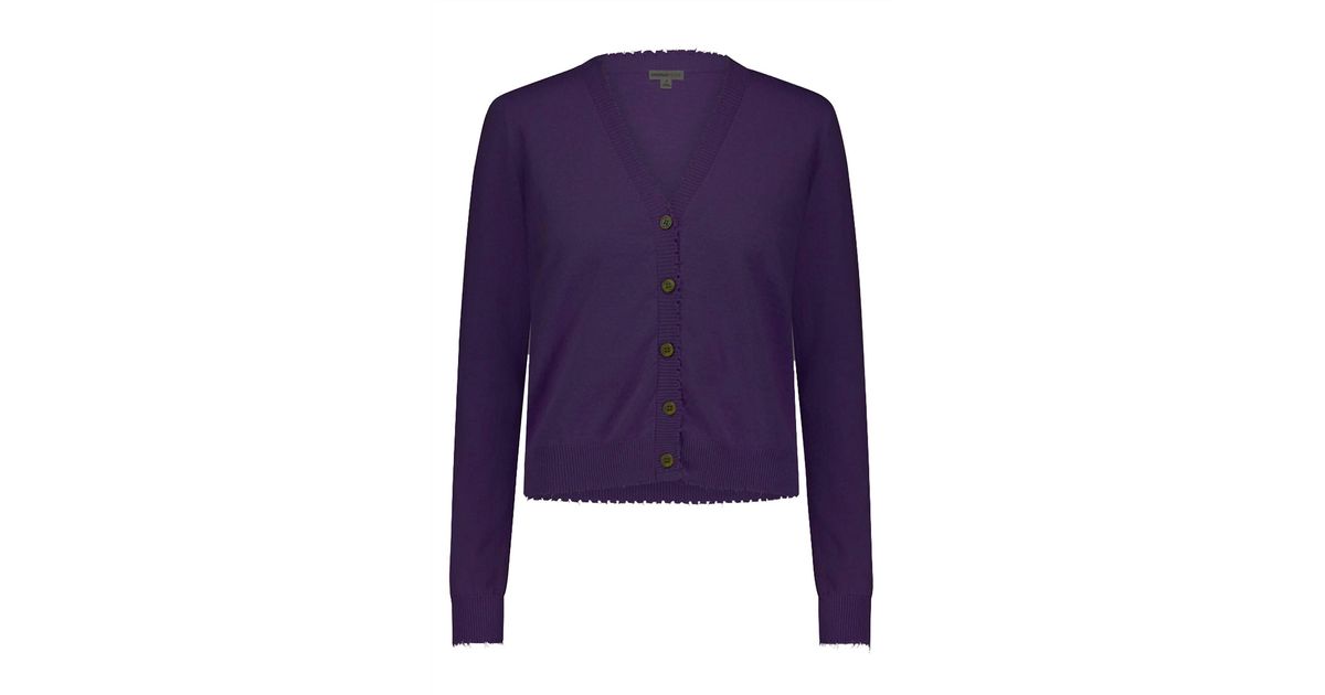 Minnie Rose Fine Cotton Cashmere Frayed Edge Cardigan in Blue | Lyst