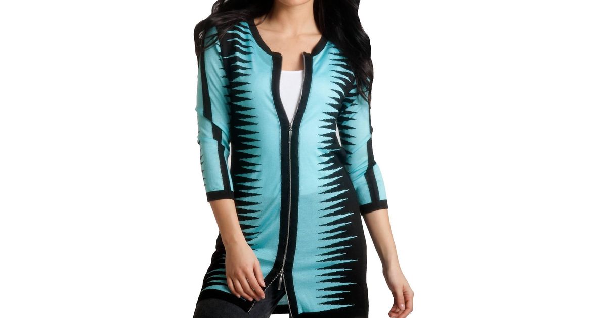 Angel Zig-Zag Zip Long Cardigan in Green | Lyst