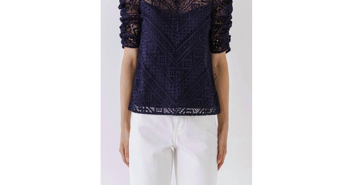 Endless Rose Lillian Lace Embroidered Top in Blue | Lyst