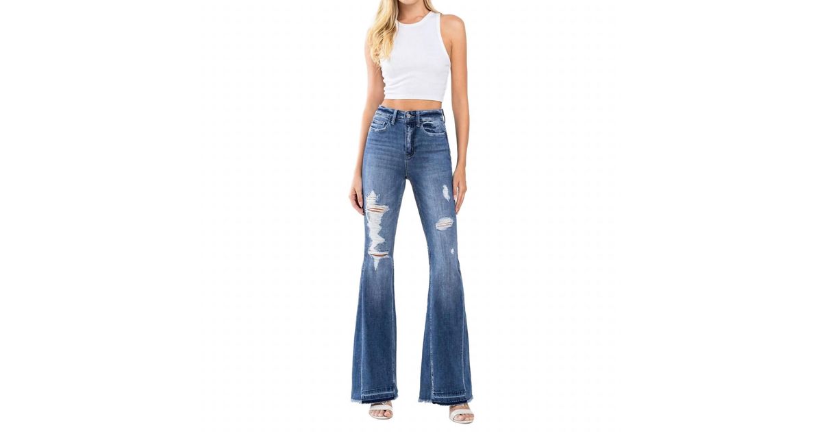 Flying Monkey Farewell High Rise Distressed Insert Panel Flare Jeans in ...