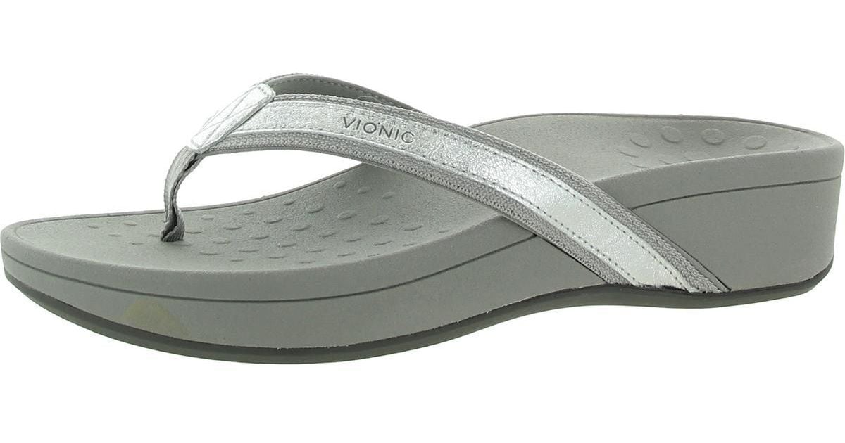 Vionic Hightide Leather Flip Flop Thong Sandals in Gray | Lyst