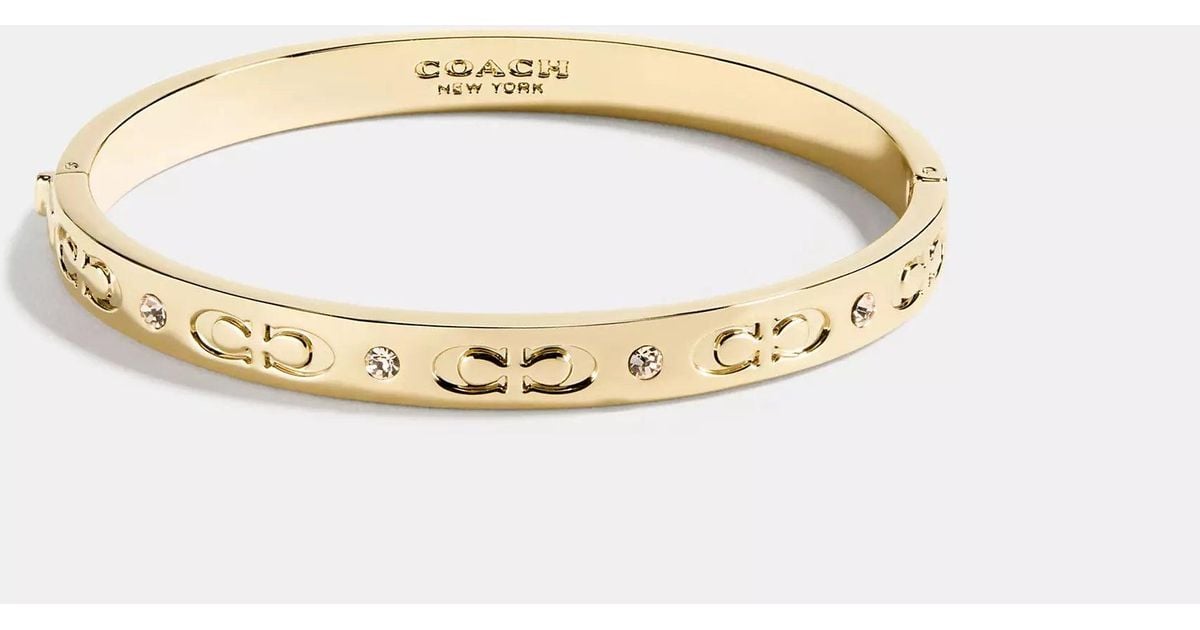 COACH Signature Hinged Bangle in Metallic | Lyst