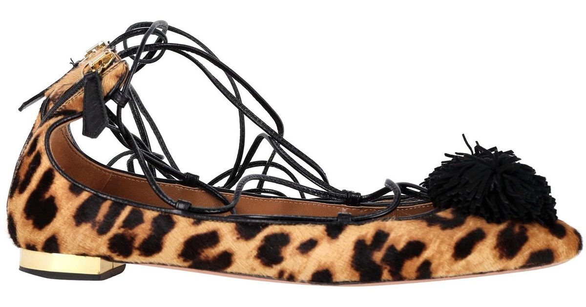 Aquazzura Sunshine Leopard-Print Lace-Up Ballerina Flats in Brown | Lyst