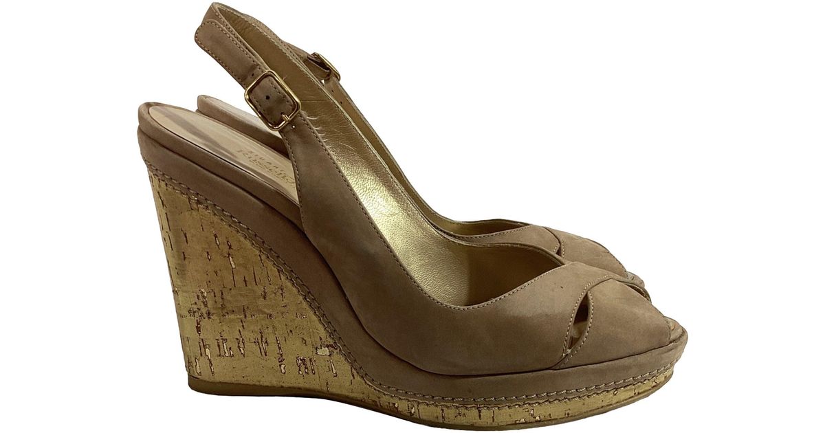 Stuart Weitzman Peep-Toe Slingback Wedge Pumps in Brown | Lyst