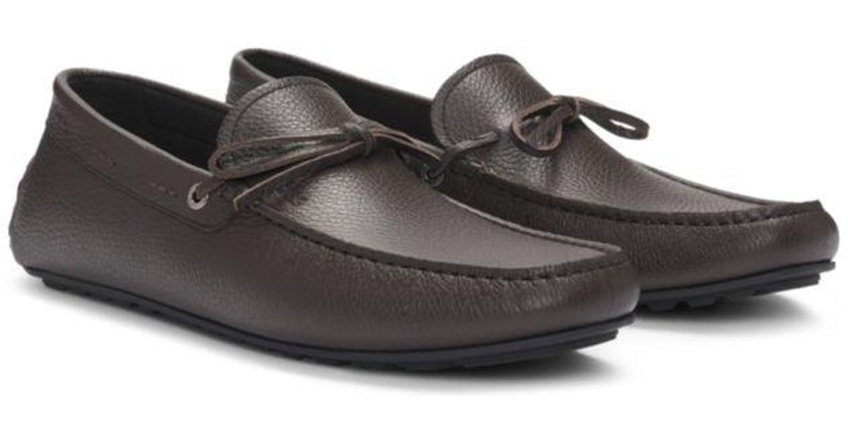BOSS Grained-Leather Moccasins With Driver Sole in Black for Men | Lyst