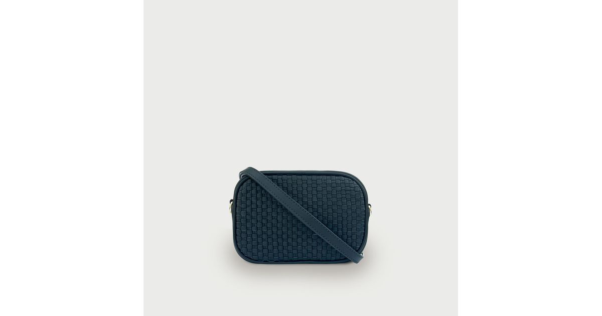 Apatchy London The Penelope Gold Woven Leather Camera Bag in Blue | Lyst