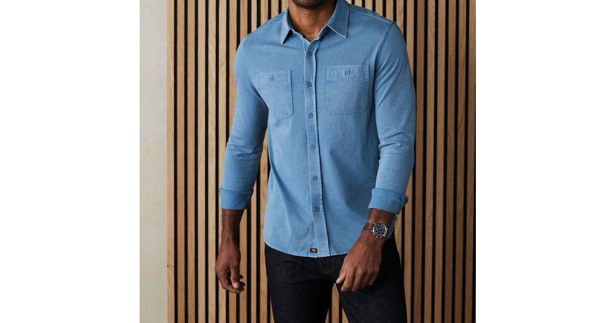 The Normal Brand Lennox Jersey Button Up Shirt in Blue for Men | Lyst