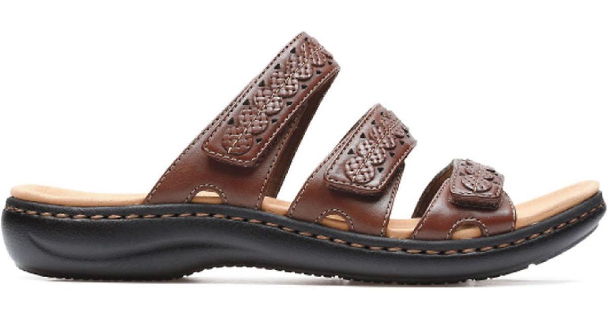 Clarks Laurieann Cove Leather Adjustable Slide Sandals in Brown | Lyst