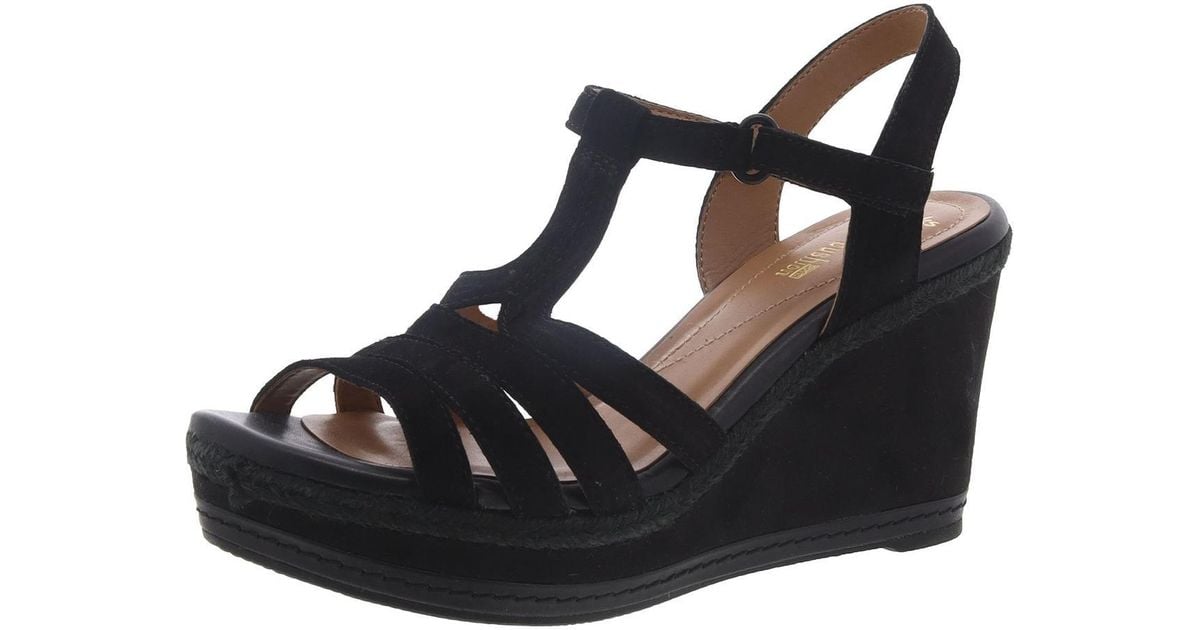 Clarks Zia Reign Strappy Open Toe Wedge Sandals in Black | Lyst