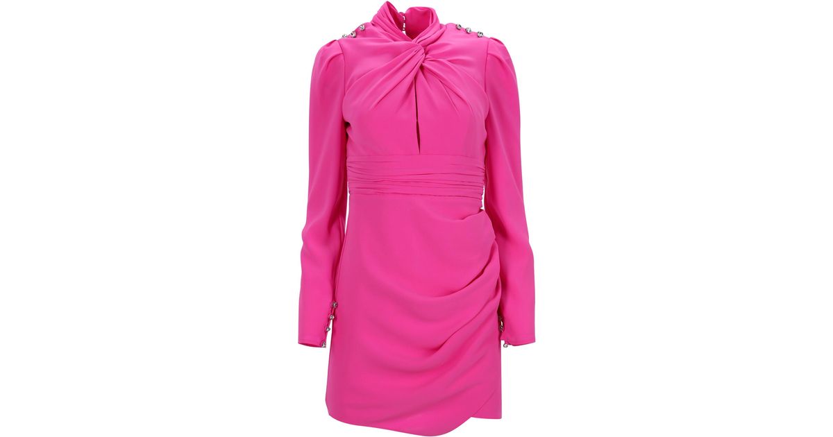 Self-Portrait Crystal-Embellished Twist-Front Crepe Mini Dress in Pink ...