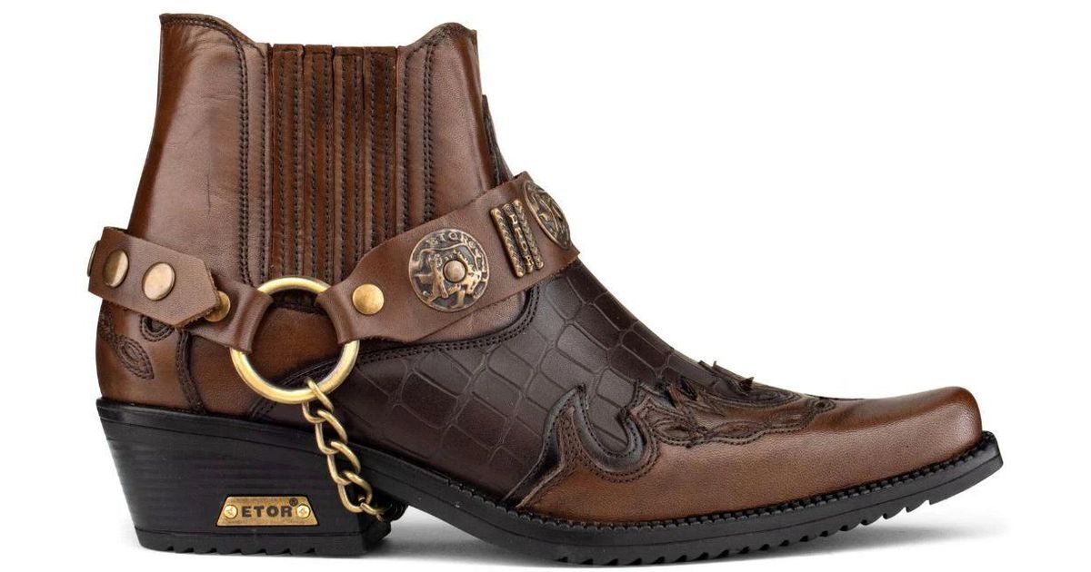 Etor Real Leather Cuban Heel Cowboy Ankle Boots in Brown for Men | Lyst