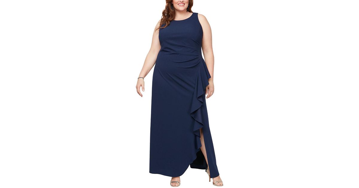 Alex Evenings Plus Ruffled Maxi Evening Dress in Blue | Lyst