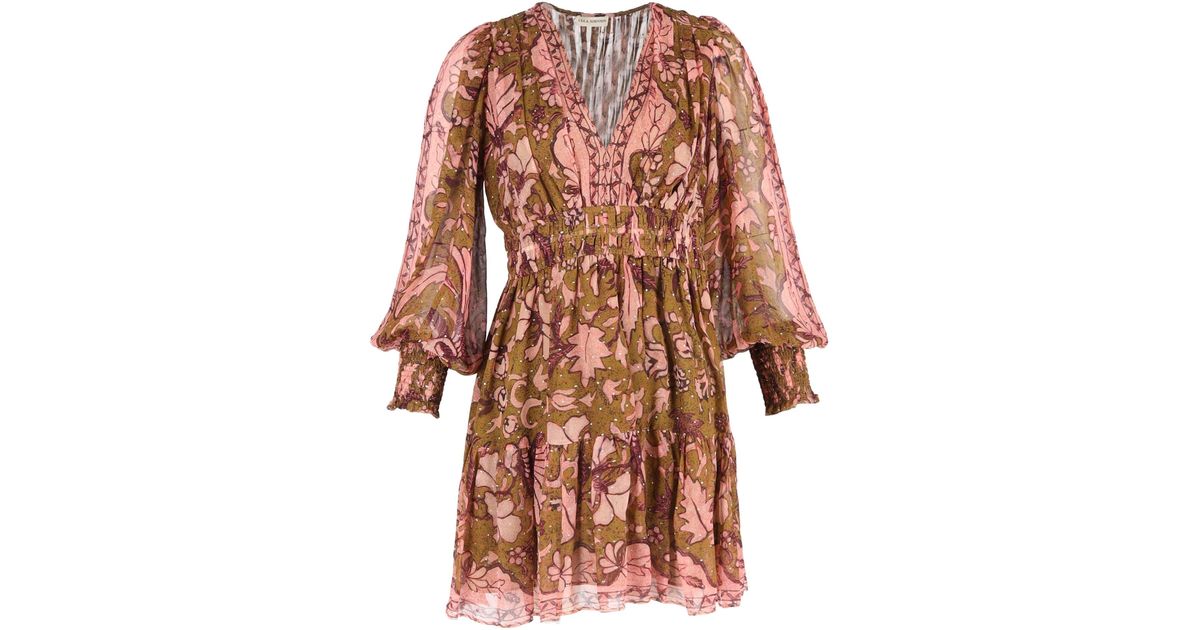 Ulla Johnson Rosetta Printed Mini Dress in Brown | Lyst