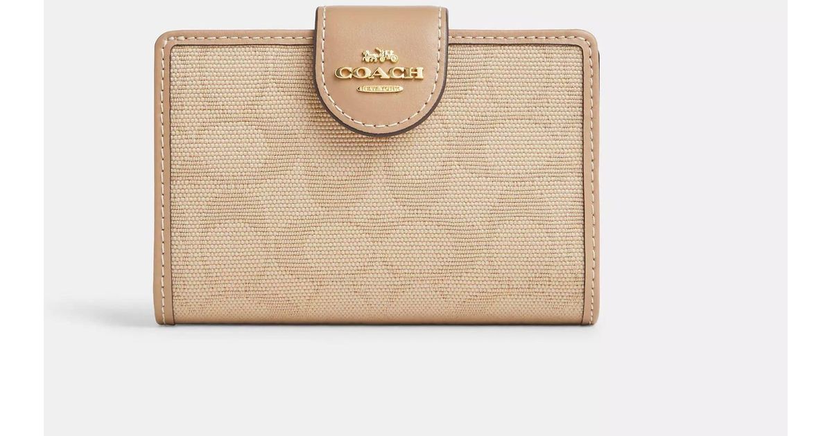 COACH Medium Corner Zip Wallet With Signature Canvas in Natural | Lyst