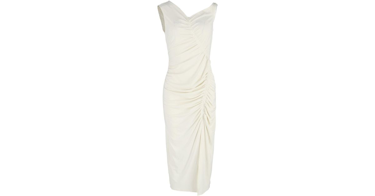 Self-Portrait Asymmetric Ruched Stretch-Jersey Midi Dress in White | Lyst