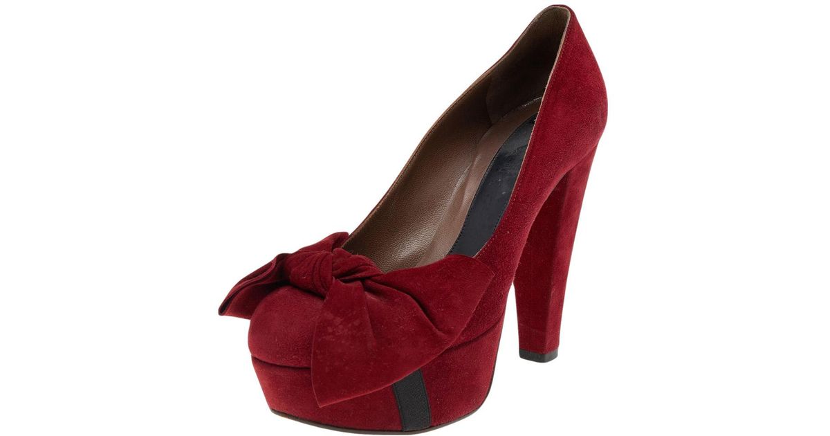 Marni Suede Bow Platform Pumps in Red | Lyst